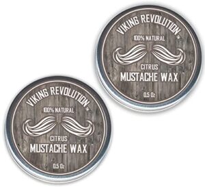 viking revolution mustache wax 2 pack - beard & moustache wax for men - strong hold helps train tame & style (citrus, 2 pack)