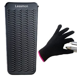 heat resistant mat pouch and heat resistant glove for curling irons, hair straightener, flat irons and other hair styling tools 11.5" x 6", black