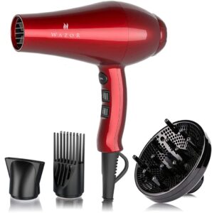 1875w professional ionic hair dryer, salon lightweight blow dryer, 2 speed and 3 heat settings, powerful ceramic fast dryer with diffuser, concentrator and comb (red)