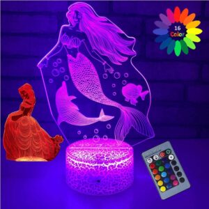 mermaid gifts for girls, 3d mermaid night lights for girls room,16 colors changing & dimmable led bedside lamp for girls bedroom with remote/touch mermaid toys for kids birthday christmas