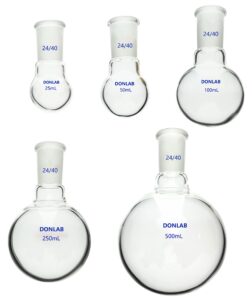 donlab kit-00305 astm std glass single neck round bottom boiling flask set 25, 50, 100, 250, 500ml with 24/40 joint