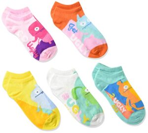 uglydolls girls ugly dolls 5 pack no show casual sock, assorted bright, shoe size 3-8 us