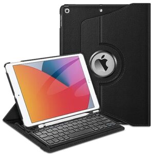 fintie keyboard case for ipad 9th / 8th / 7th generation (2021/2020/2019 model) 10.2 inch, 360 degree rotating smart stand cover w/pencil holder, built-in wireless bluetooth keyboard, black