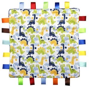 for the love of leisure dinosaur security blanket – 12in x 12in 150 thread cotton comforter with tags. multi colored dinosuar pattern - blue