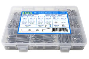 iexcell 1500 pcs m3 x 4/6/8/10/12/16/20/25/30/35/40/45/50 stainless steel 304 hex socket head cap screws blots nuts washers assortment kit