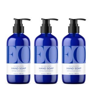 eo liquid hand soap, 12 ounce (pack of 3), french lavender, organic plant-based gentle cleanser with pure essential oils