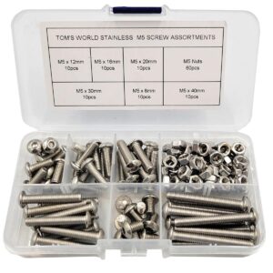 120pcs m5 x 8mm,12mm,16mm,20mm,30mm,40mm hex socket head cap bolts nuts screws assortment set 304 stainless steel allen socket drive machine screws with wrench (120pcs m5 hex screws nuts)