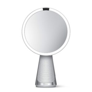 simplehuman sensor mirror hi-fi with alexa, superb custom-designed audio, extreme color accuracy, touch brightness control, 5x magnification