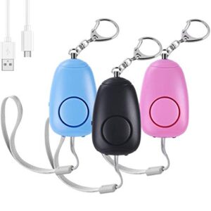 (upgraded new version) safe sound personal alarm, rechargeable emergency 130db security alarm keychain siren song with 2 led lights, for women, men, children, elderly (3 pack)