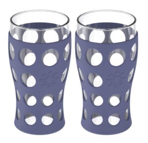 lifefactory 20-ounce bpa-free indoor/outdoor protective silicone sleeve beverage glass, 2-pack, dusty purple