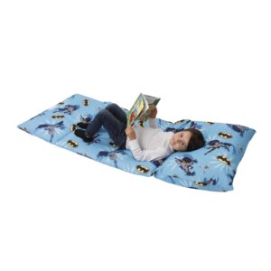 batman - blue, grey & yellow deluxe easy fold toddler nap mat, blue, yellow, black, grey