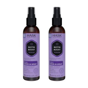 hask thickening biotin 5-in-1 leave in conditioner spray for all hair types, color safe, gluten free, sulfate free, paraben free - biotin 2 piece set