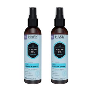 hask repairing argan oil 5-in-1 leave in conditioner spray for all hair types, color safe, gluten free, sulfate free, paraben free - 2 piece set