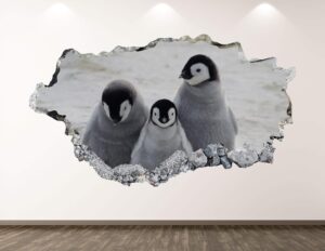 baby penguins wall decal art decor 3d smashed animal sticker poster kids room mural custom gift bl233 (30"w x 18"h)