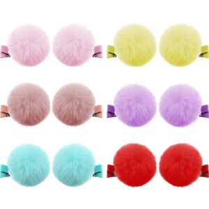 colorful fluffy fur pom pom hair clips and barrettes for toddlers, baby girls, and women - 12 pieces, 2", fall/winter hair accessories