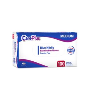 care plus nitrile examination medical gloves, blue, medium 100 count