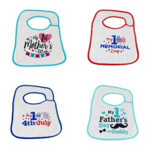 hello baby wonder baby's first mother's day, memorial day, father's day, july 4th bib set - 4pk