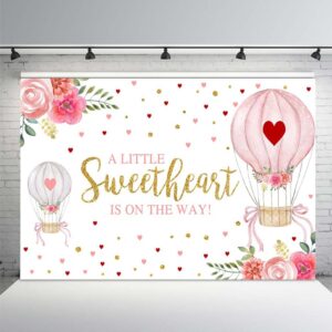 mehofond sweetheart baby shower party decorations backdrop up up and away hot air balloon pink red floral gold hearts valentine girl baby shower photography background photo banner 7x5ft