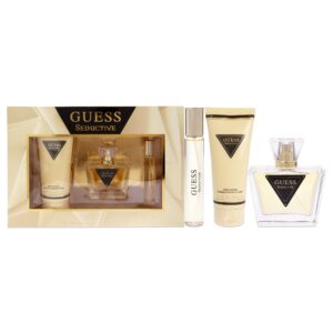 guess factory seductive women 3 pc gift set 2.5oz edt spray, 0.5oz edt spray 6.7oz body lotion, silver/navy, (gus-snw-f-00-075-04)