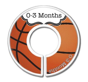 basketball nursery closet size dividers, boys basketball baby clothes organizers, sports theme nursery - gift for new mom, mom-to-be, baby shower, nursery organization (set of 6 (0-3m to 18-24m))