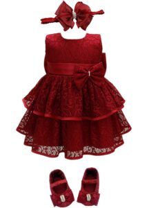 glamulice red baby flower girls dress outfit lace infant first birthday outfit wedding bridesmaid party christmas dresses 6-12 burgundy newborn formal holiday ball gown daughters photo shoot event 6m