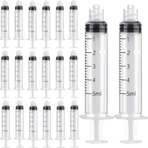 tecunite 20 pack syringe without needle, plastic curved syringes for epoxy resin, craft, feeding pets animals, oil or glue applicator(5 ml)