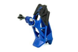 dango design gripper mount - universal clamp mount for action cameras, use as a mount on motorcycle, powersports helmets & more - bomber blue