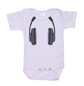 ebenezer fire dj baby onesie/headphones/infant music outfit/infant bodysuit (0-3m, white ss(black text))