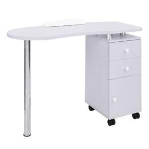 mefeir manicure table nail desk with drawers single cabinet on wheels & arm rest cushion, mobile beauty spa salon home wooden technician workstation nail art equipment