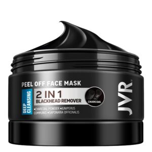 jvr peel off face mask, blackhead remover mask for men, charcoal peel off black mask, facial mask purifying and deep cleansing for all skin types 4.23 oz