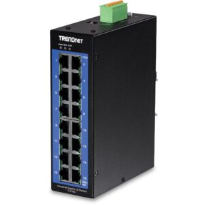 trendnet 16-port industrial gigabit l2 managed din-rail switch, layer 2 switch, 16 x gigabit ports, 32gbps switching capacity, extreme temperature gigabit switch, lifetime protection, black, ti-g160i