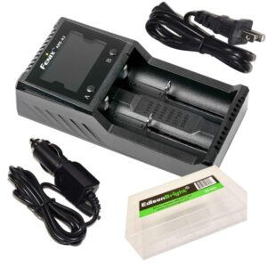 edisonbright fenix are-a2 home/in-car battery charger for 21700/18650/16340 bbx5 battery carry case bundle