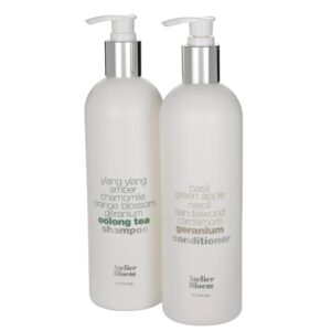 atelier bloem hair care set with oolong tea shampoo and geranium conditioner - kimpton hotel collection - 16 oz. bottles