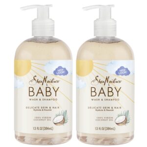 shea moisture baby essentials, 100% virgin coconut oil baby body wash & shampoo, skin care for newborn baby and kids, pack of 2 -13 fl oz