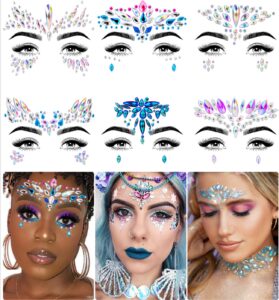 imethod face jewels - face gems, mermaid face jewels stick on, rave accessories for festival holiday costumes & makeup, 6 pcs, multicolored