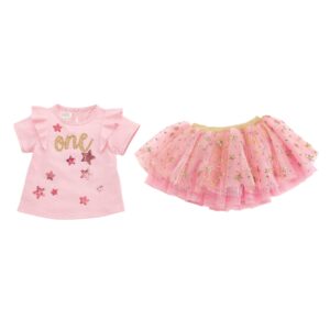 mud pie girls' 1st birthday skirt set, pink, 12-18m