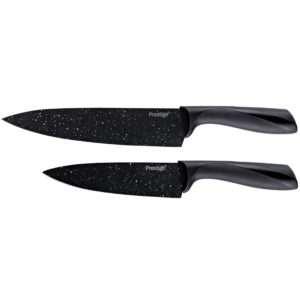 prestige stone quartz knives/cutlery, 2 piece, black and gold speckle