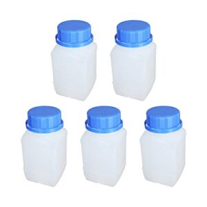 othmro 5pcs plastic lab chemical reagent bottles, 250ml/8.5oz wide mouth liquid/solid square sample storage container sealing bottles with anti-theft cap blue