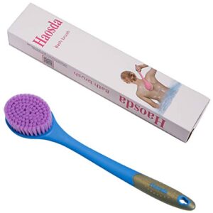 bath body brush with long handle back scrub brushes wet or dry brushing body shower brush (blue)