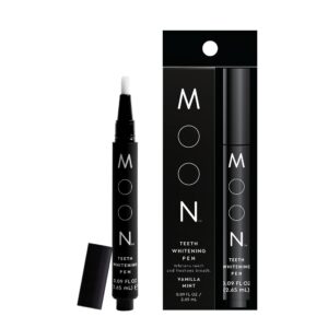 moon teeth whitening pen, brush every tooth white, on-the-go whitener for a brighter smile, gentle on sensitive teeth, 30+ uses, vegan, vanilla mint flavor