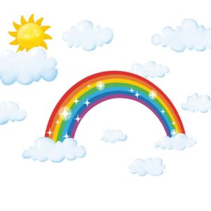 herra sparkling rainbow cloud animal wall decal wall sticker, home decor peel and stick removable rainbow cloud animal wall stickers wall mural for kids nursery bedroom living room