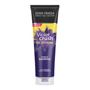 john frieda 8.3 ounce shampoo for blonde hair, violet crush purple shampoo, neutralizes brassy yellow tones, blonde toner for bleached, platinum