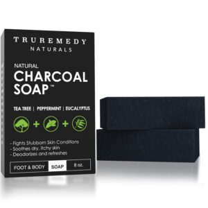 natural activated charcoal soap bar (2-pack) - hand, foot & body soap - tea tree, peppermint & charcoal soap - vegan, cruelty free - made in usa - 8 oz