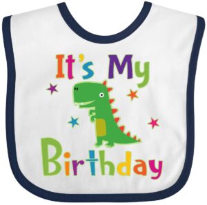 inktastic dinosaur birthday party outfit baby bib white and navy 39548