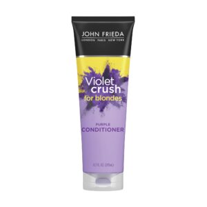 john frieda violet crush purple conditioner, purple conditioner for blonde hair, crushed violet pigments neutralize brassy tones for cooler, brighter blonde, 8.3 oz