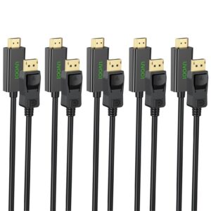 displayport to hdmi cable 6ft 5-pack, display port (dp) to hdmi cable 6 feet adapter for all displayport laptop/computer to monitor/hdtv/projector with hdmi