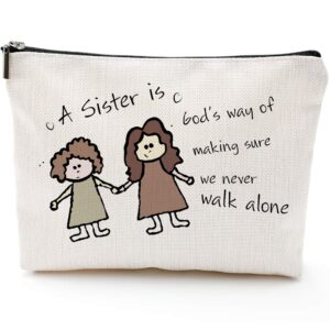 sister gifts from sister-makeup bag-a sister is god's way of making sure we never walk alone -inspirational quote sister to sister gift for graduation christmas birthday friendship