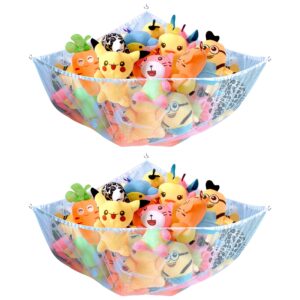 stuffed animal hammock, 2 pack, nursery and playroom toy storage net organizer for plush toys, kids bedroom décor, rip-resistant stuff animals holder with hanging hardware by ziz home