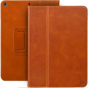 casemade real leather case compatible with ipad 10.2” 7th/8th/9th gen (2019/2020/2021) - full-grain leather cover, auto sleep/wake, dual stand position (tan)