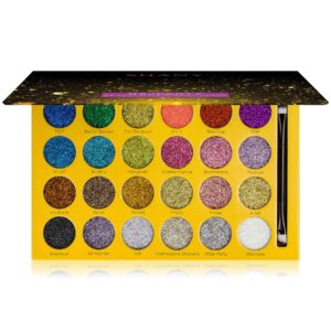 shany rsvparty makeup glitter eyeshadow palette - 24 long-lasting pressed glitter pigments for face and body - ultra pigmented glitter makeup set with a makeup brush. full size eyeshadow pan.